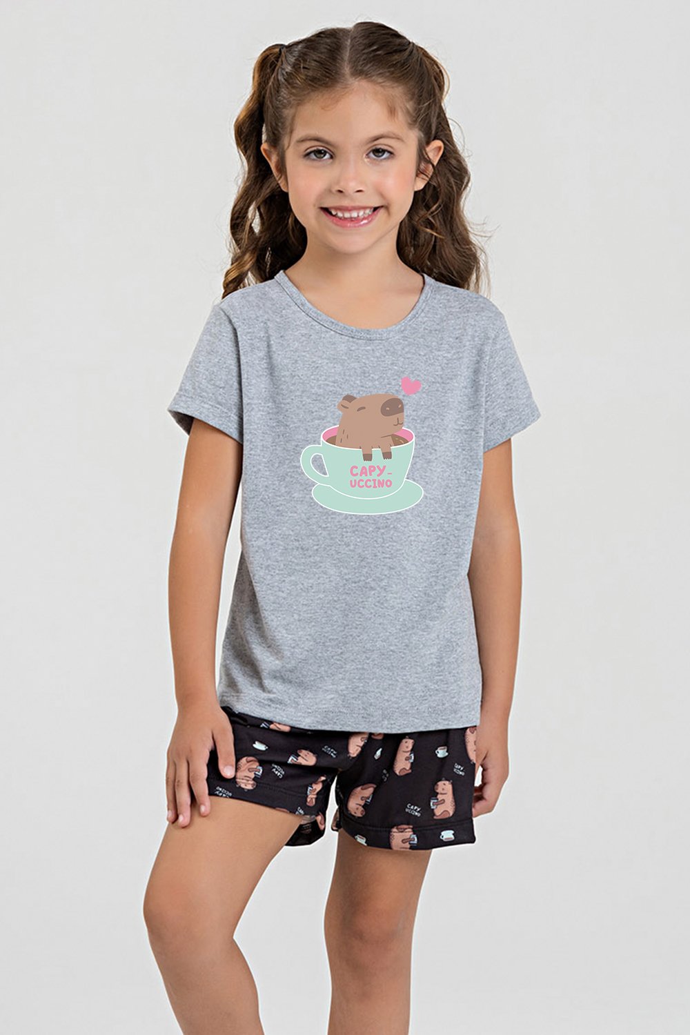 Pijama Infantil Feminino Manga Curta Capivara