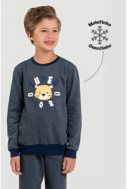 Pijama Masculino Infantil Juvenil Manga Longa Super Roar