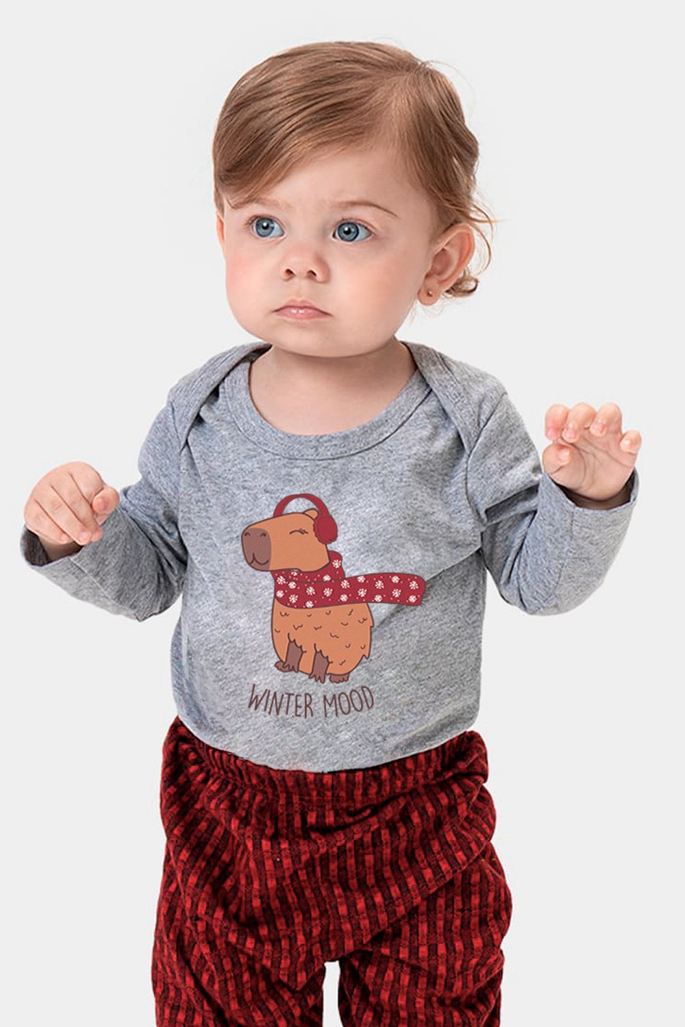 Pijama Bebê Unissex Body Manga Longa Capivara Xadrez